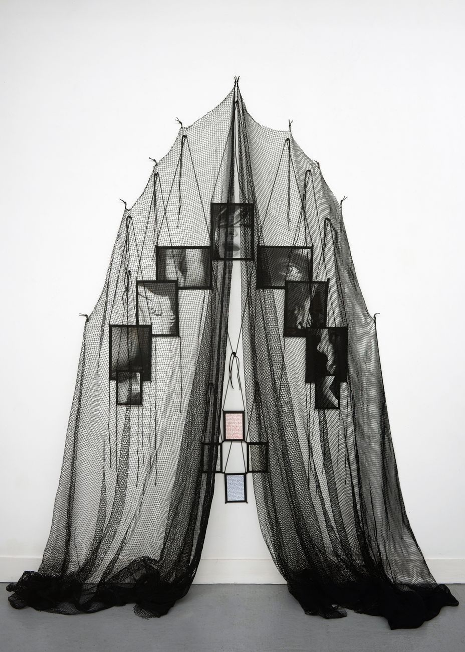 Mes Voeux sous filets, (K), 1998 by Annette Messager, 9 framed black ...