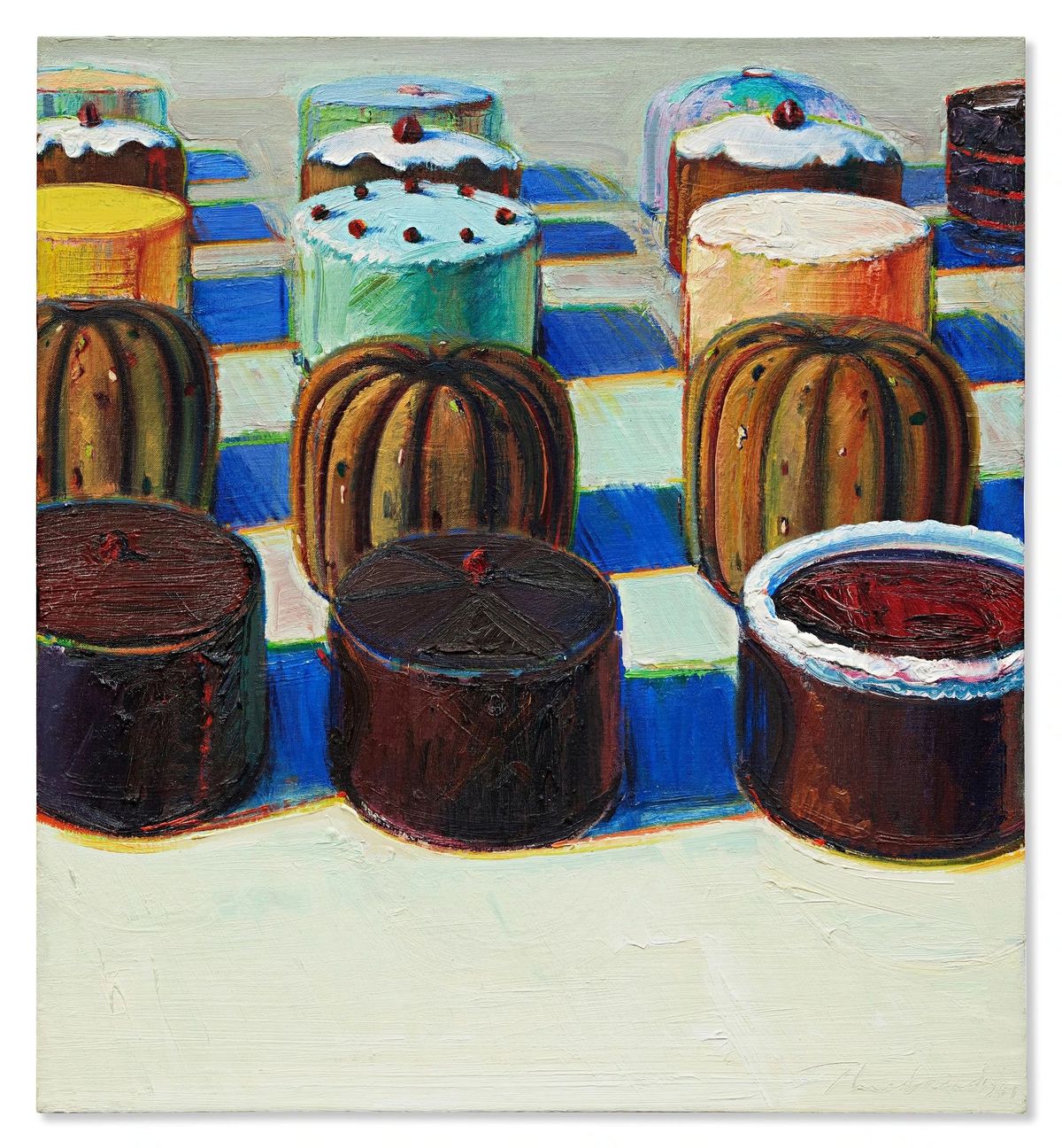 Various Cakes, 1981 by Wayne Thiebaud, Oil on canvas, 63.5 x 58.5 cm (2 ...