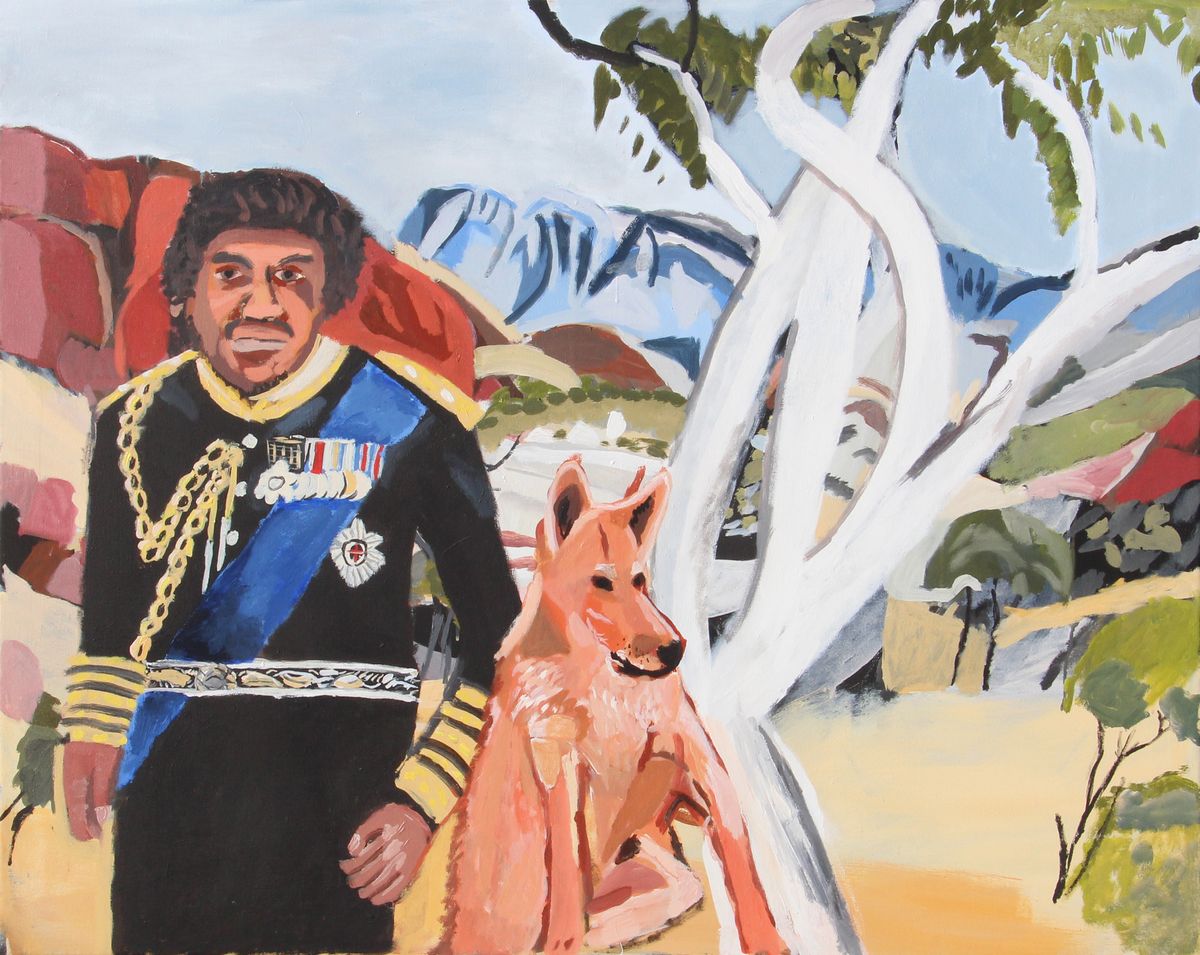 Royal self-portrait with dingo, 2023 by Vincent Namatjira | Ocula