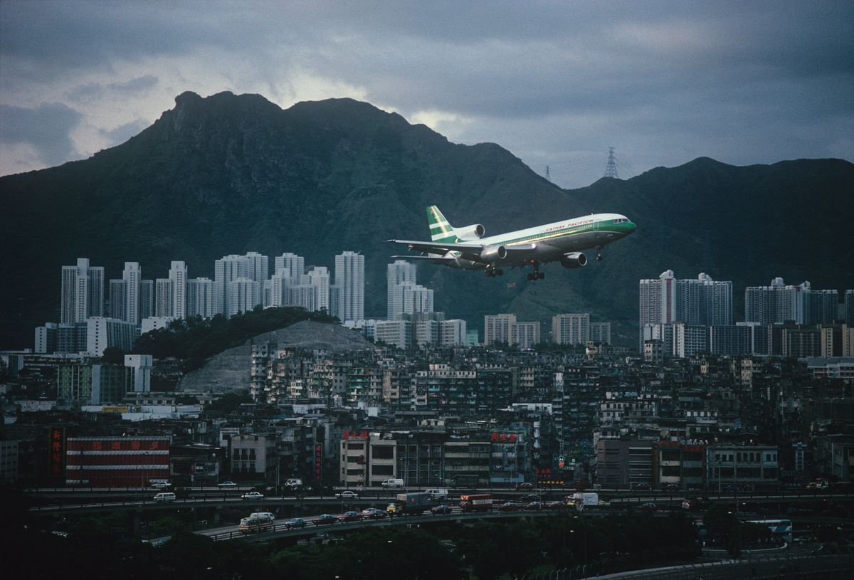 Cathay Pacific Tri-Star and Kowloon Walled City' Hong Kong, 1989 by ...