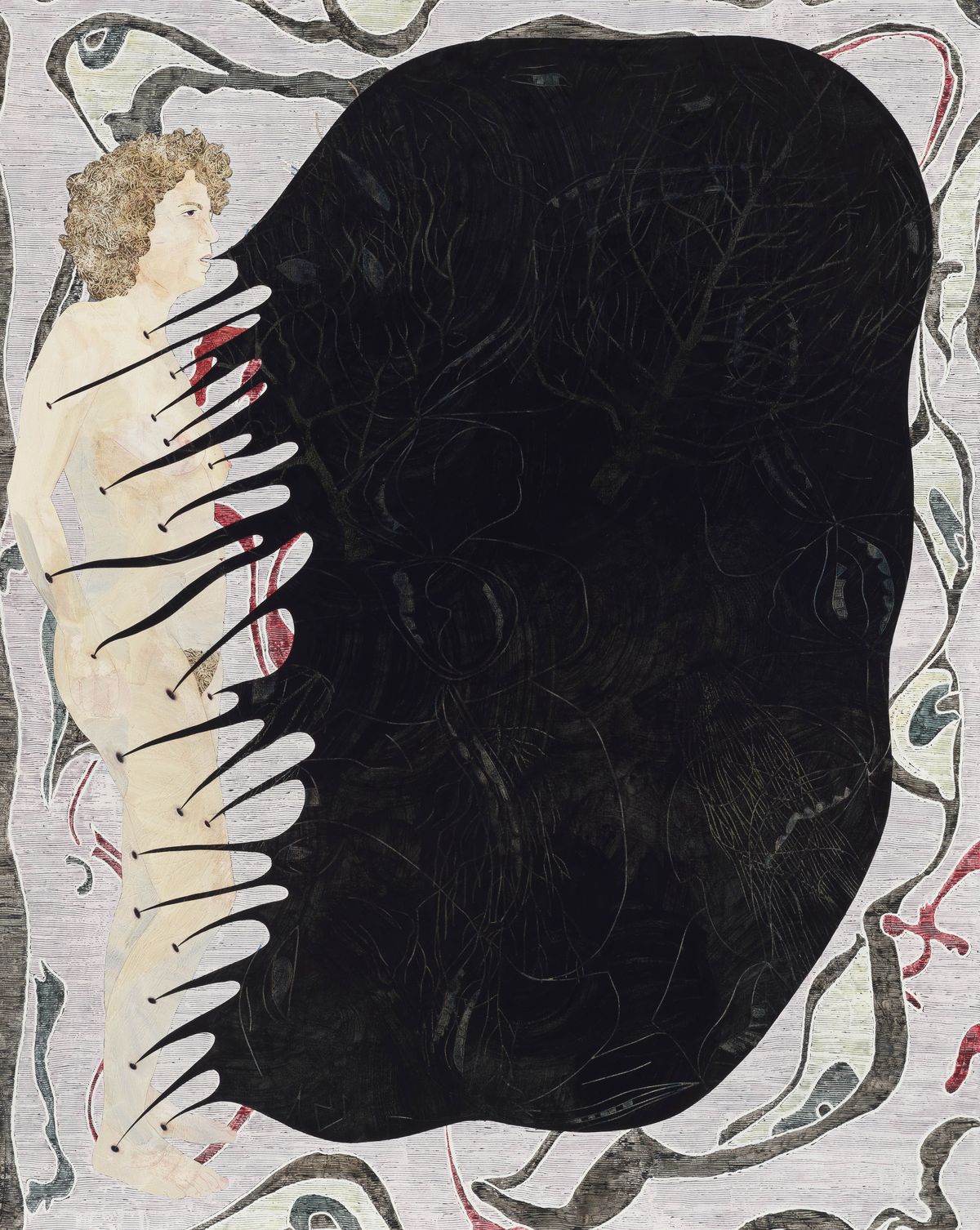 Filling holes with words, 2023 by Helen Johnson, Synthetic polymer paint on canvas, 222 x 169 cm ...