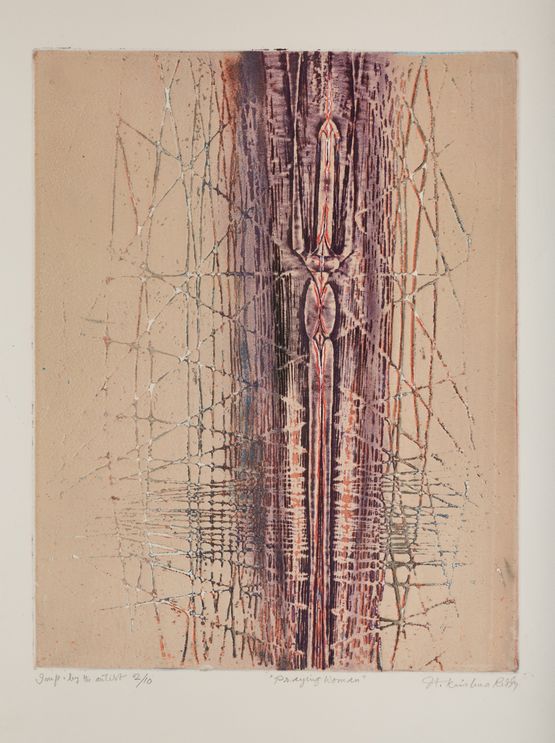 Praying Woman, 1964 by Krishna Reddy, Multicolour viscosity print on ...